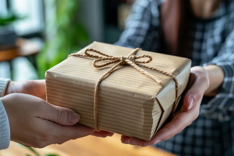 Close Up of a Hand Giving a Gift Box, Giving and Receiving at Office ...