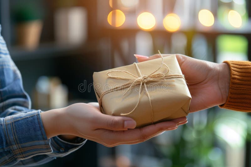 Close Up of a Hand Giving a Gift Box, Giving and Receiving at Office ...