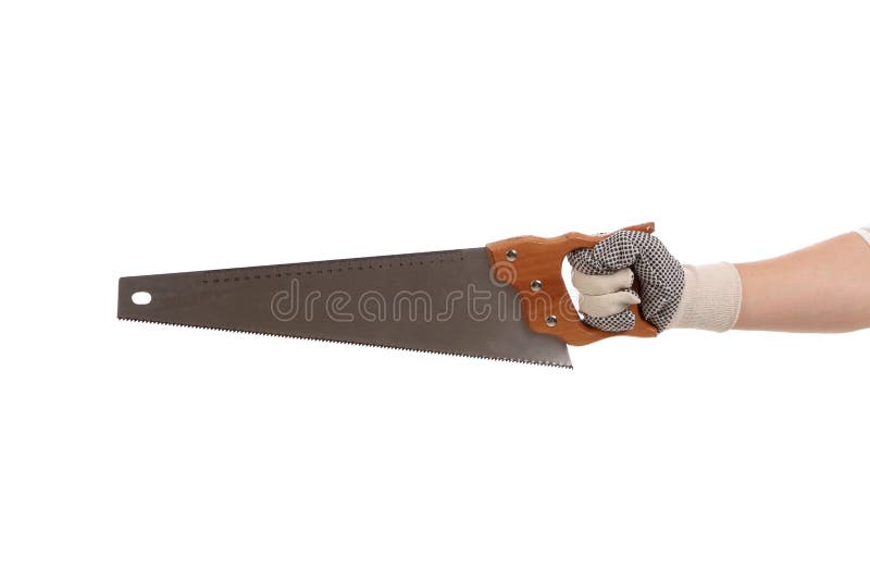 Close Up of Hand in Gloves with Saw. Stock Image - Image of person ...