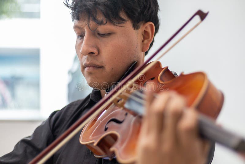 Viola Player, Hispanic Violinist or Violist Close Up, Young Man Playing ...