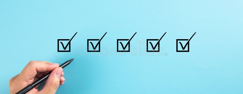 Close-up, Hand Holding Black Pen Checking Mark on Check Boxes Stock ...