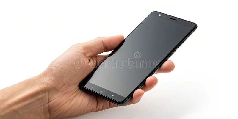Close-up of a Human Hand Presenting a Black Smartphone with a Blank ...