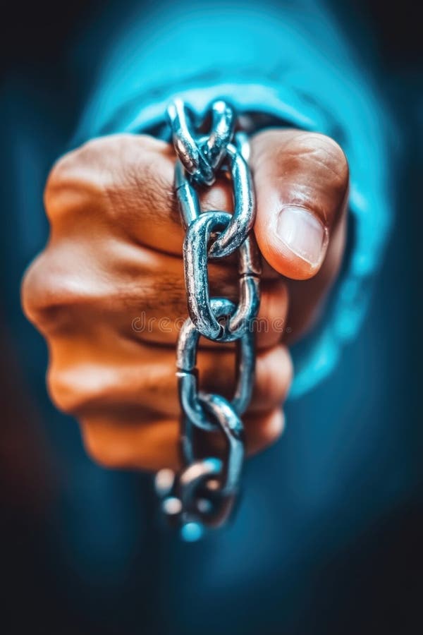 Close-up of Hand Holding Chain Against Blue Background Stock Photo ...
