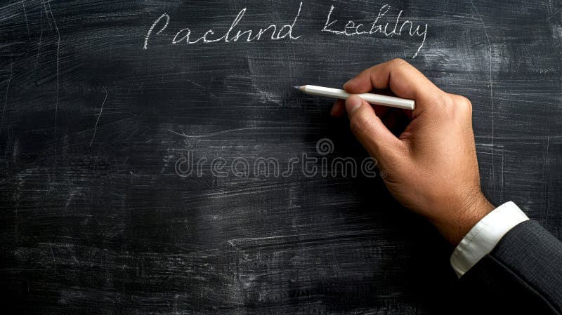 Handwriting on a Chalkboard with a Piece of Chalk in Hand. Close-up ...