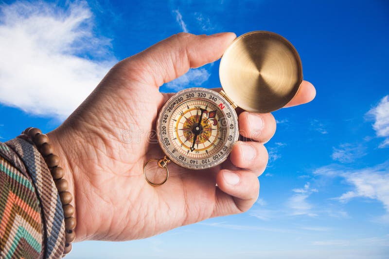 Hand holding compass stock photo. Image of east, summer - 115248930