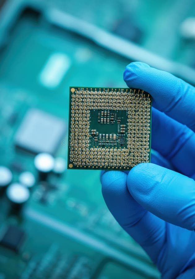 Close-up of a Hand Holding a Computer Processor on a Circuit Board ...