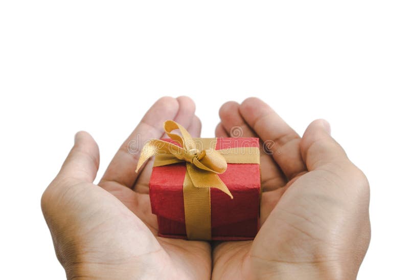 Close-up Hand Holding, Giving or Receiving Gift Box, Isolated on White ...