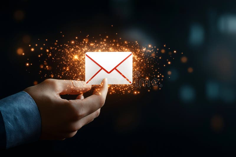 Close Up of Hand Holding Glowing White Mail Icon Symbolizing ...