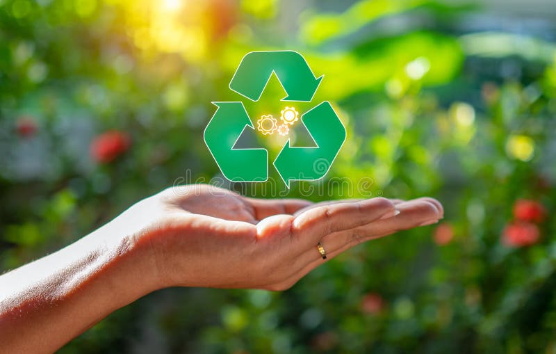 Close Up of Hand Holding Green Recycle Symbol. Recycle Concept Stock ...