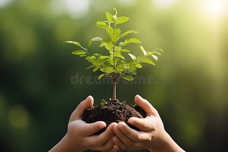 Close Up of Hand Holding Green Tree Concept Earth Day. Generative AI ...
