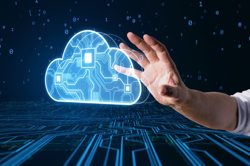 Close Up of Hand Holding Hologram. Glowing Cloud Hologram Stock Photo - Image of closeup ...