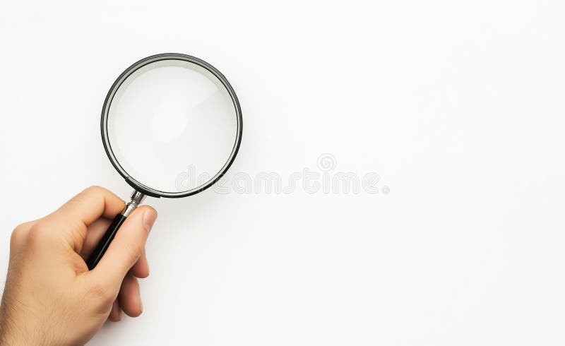 Close-up of a Hand Holding a Magnifying Glass Against a White ...