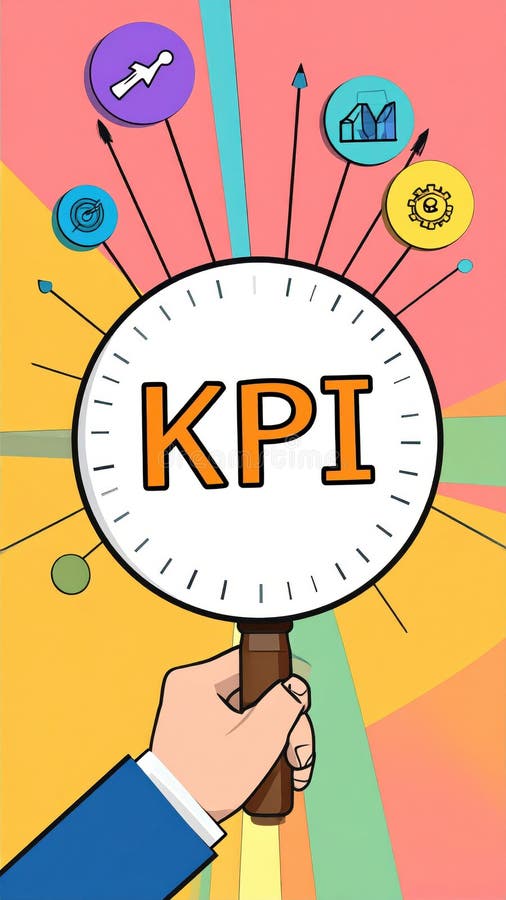 Close Up of Hand Holding Magnifying Glass Over KPI Text with Growth ...