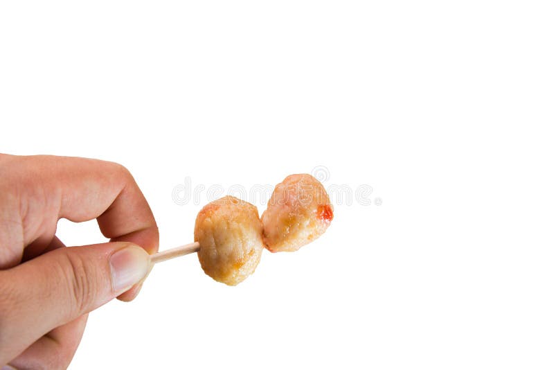 Close Up Hand Holding Meat Ball. Stock Photo - Image of skewer, holding ...