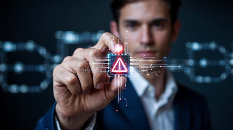 Close-Up of Hand Holding Microchip with Cybersecurity Warning – Digital ...