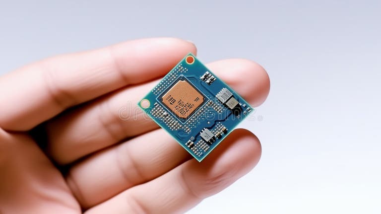 Close-up of Hand Holding Microchip, White Backdrop Stock Photo - Image ...