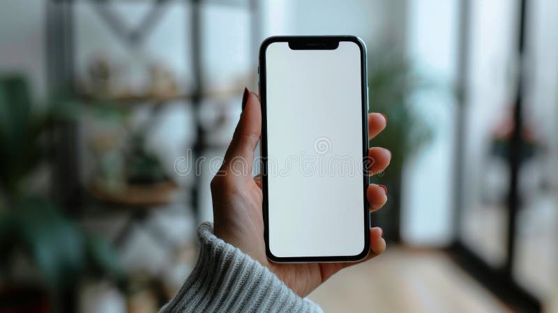 Close-up Hand Holding a Phone with a Blank White Screen Turned Towards ...
