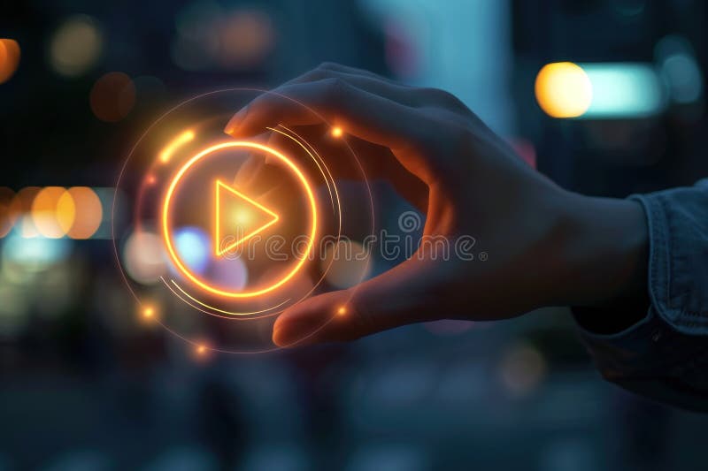 Close Up Hand Holding Play Button Circle. Generative AI Stock ...
