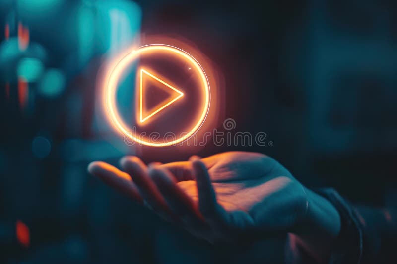 Close Up Hand Holding Play Button Circle. Generative AI Stock ...