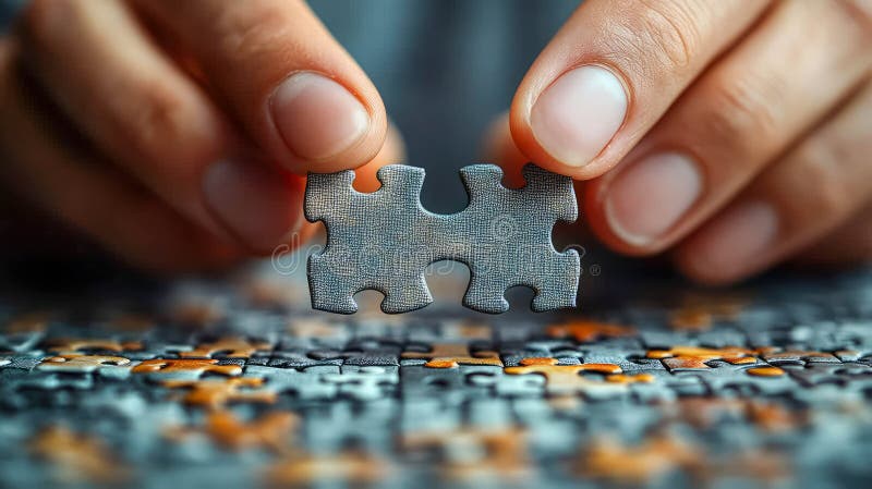 A Close-up of a Hand Holding a Puzzle Piece Above a Nearly Completed ...