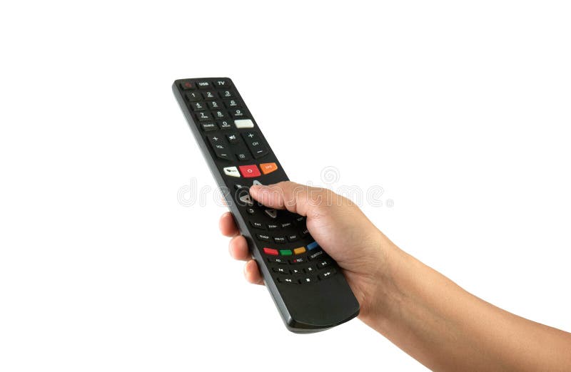 Close-up Hand Holding Remote Control Isolated on White Background Stock ...