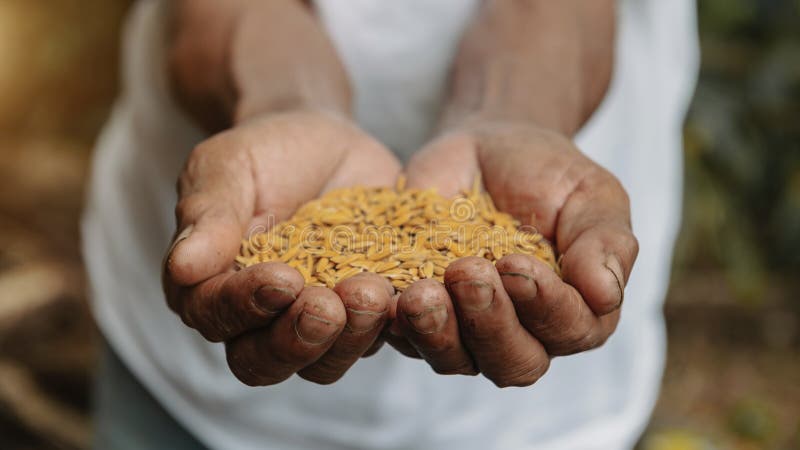 Close Up Hand Holding on Seed ,Seeding,Seedling,Agriculture. Rice Seed ...