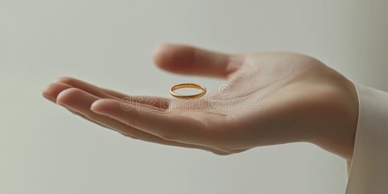 Close Up of a Hand Holding a Simple Gold Wedding Ring. this Image ...