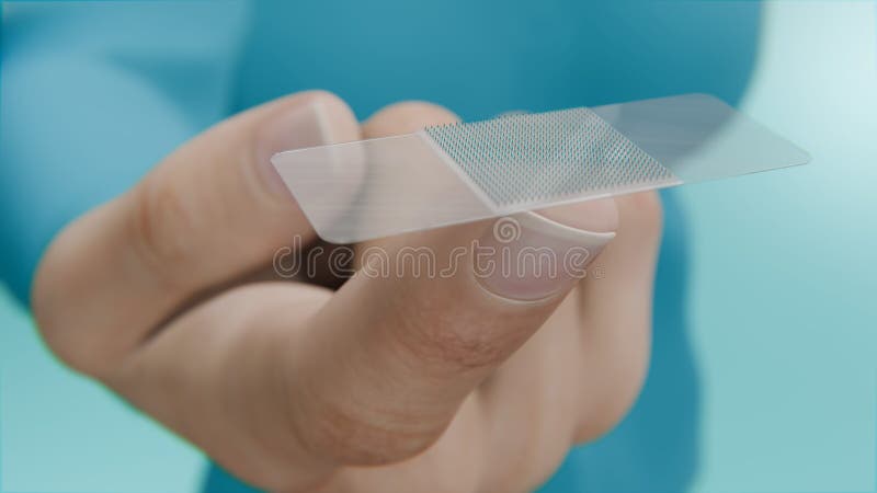 Close-Up of a Hand Holding a Skin Patch with Micro-Needles. Transdermal ...