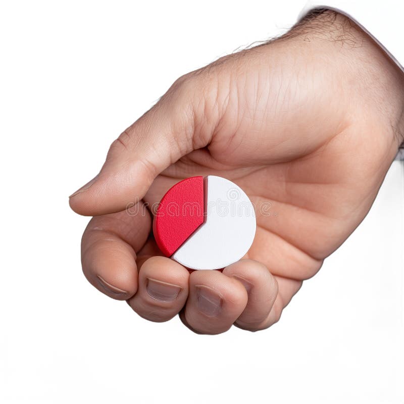 Close-up of a Hand Holding a Small Red and White Pie Chart Segment on a ...