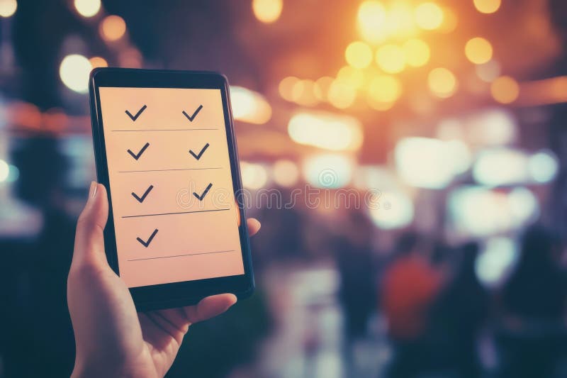 A Close-up of a Hand Holding a Smartphone with a Checklist on the ...