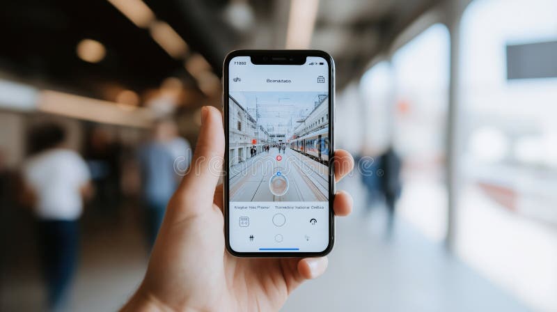 Close-up of Hand Holding Smartphone Displaying a Train Station App ...