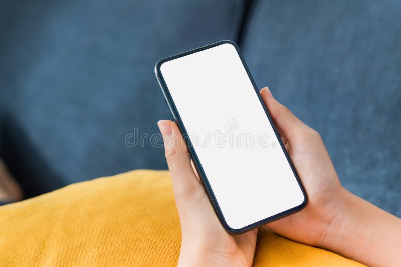 Close Up of Hand Holding Smartphone with White Mock-up Screen. Stock ...