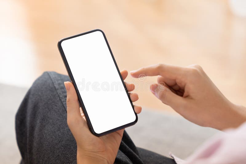 Close Up of Hand Holding Smartphone with White Mock-up Screen. Stock ...