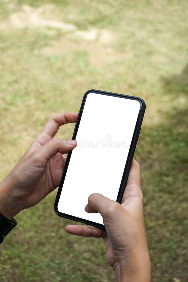 Close Up of Hand Holding Smartphone with White Screen Stock Image ...