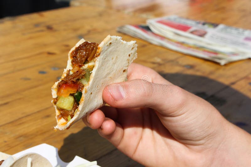 Close-up of Hand Holding a Taco Stock Photo - Image of meat, filling ...