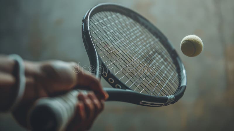 Close-up of a Hand Holding a Tennis Racket Hitting a Tennis Ball. Stock ...