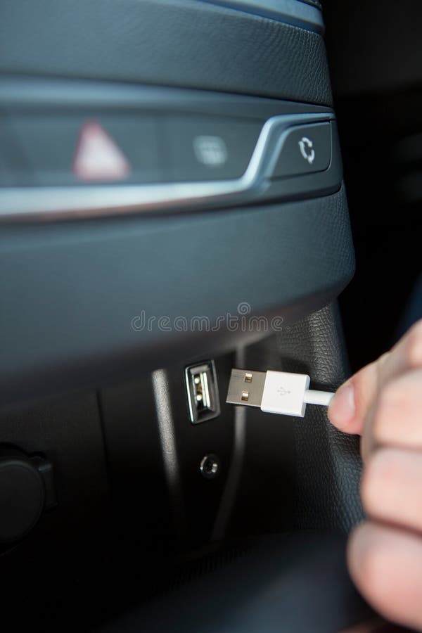 Close Up of Hand Holding USB Connector in Car Stock Image - Image of ...