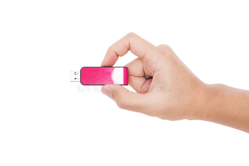Close-up Hand Holding USB Data Storage Flash Drive, Isolated on White ...