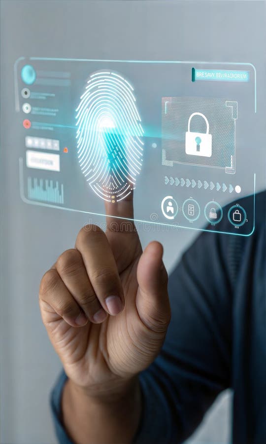 Hand Authenticating with a Futuristic Fingerprint Scanner. Stock ...