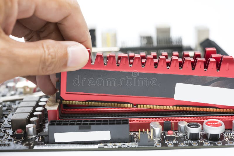 Close Up Hand Install High Performance DDR3 Ram To Ram Slot Isolate ...