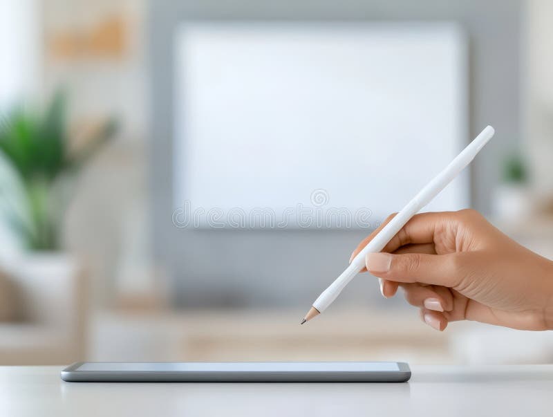 Close-up of a Hand Interacting with a Blank Screen Tablet, Suitable for ...