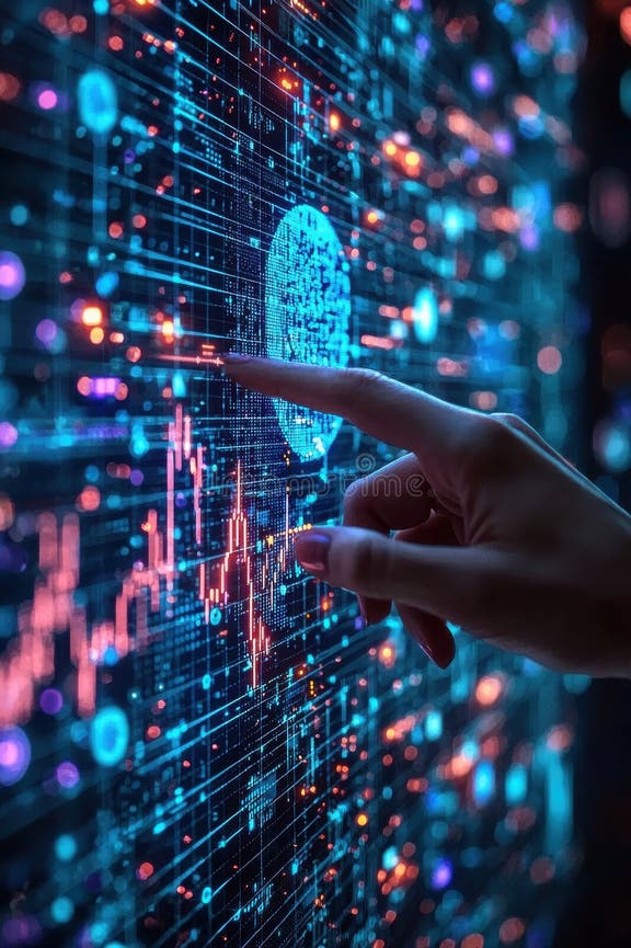 Close-up of Hand Interacting with Digital Data on a Display Stock Photo ...