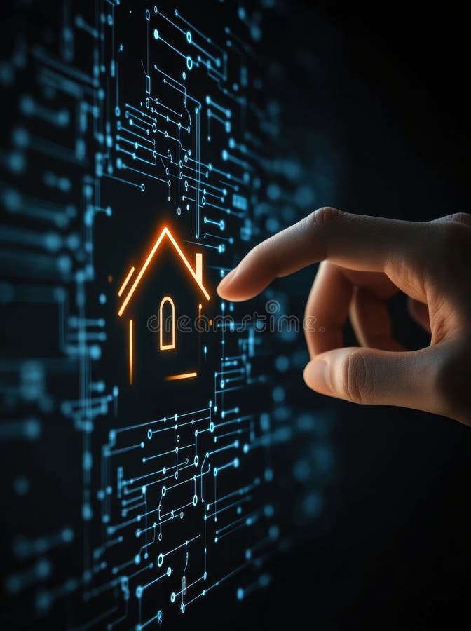 Digital Interface Concept with a Finger Touching a House Icon ...