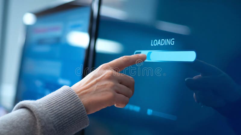 Hand Interacting with Loading Screen on Digital Display AI Generated ...