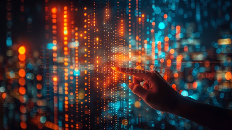 Close-up of a Hand Interacting with a Futuristic Digital Interface ...