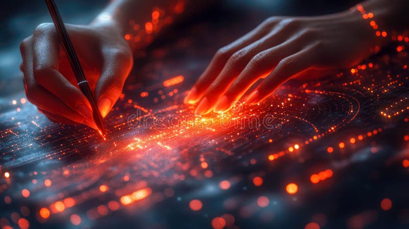 A Close-up of a Hand Interacting with a Glowing Digital Interface ...