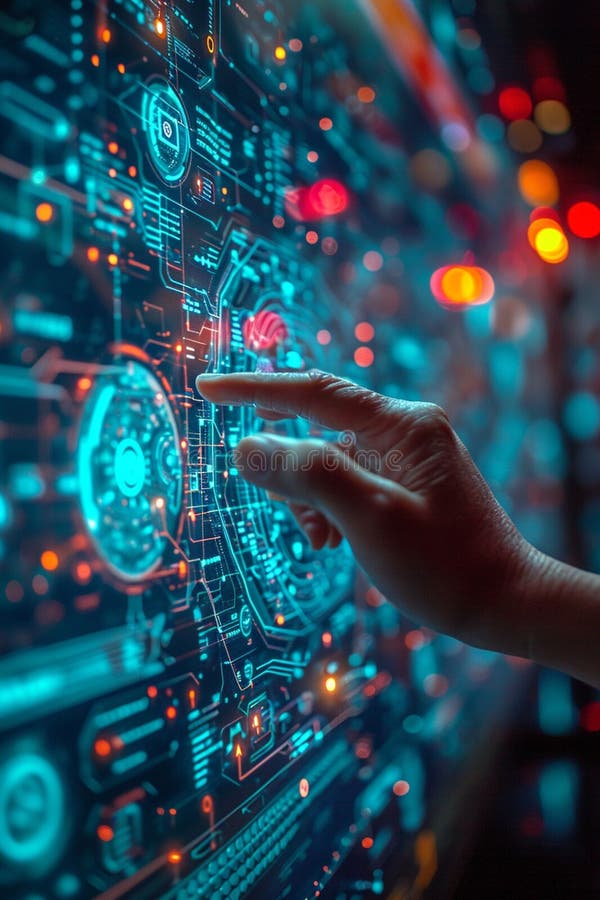 A Close-up of a Hand Interacting with a Glowing Futuristic Interface ...