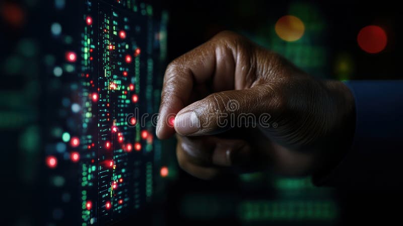 A Close-up of a Hand Interacting with Glowing Particles on a Digital ...