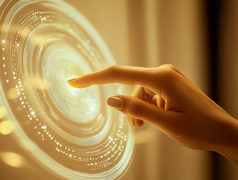 Close-Up of Hand Interacting with a Modern Digital Touchscreen Display ...