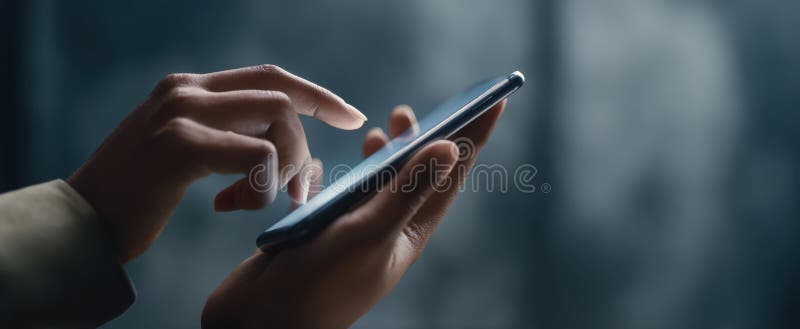 The Close-up of a Hand Interacting with a Smartphone Touchscreen in a ...